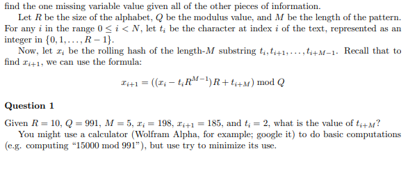 Solved find the one missing variable value given all of the | Chegg.com