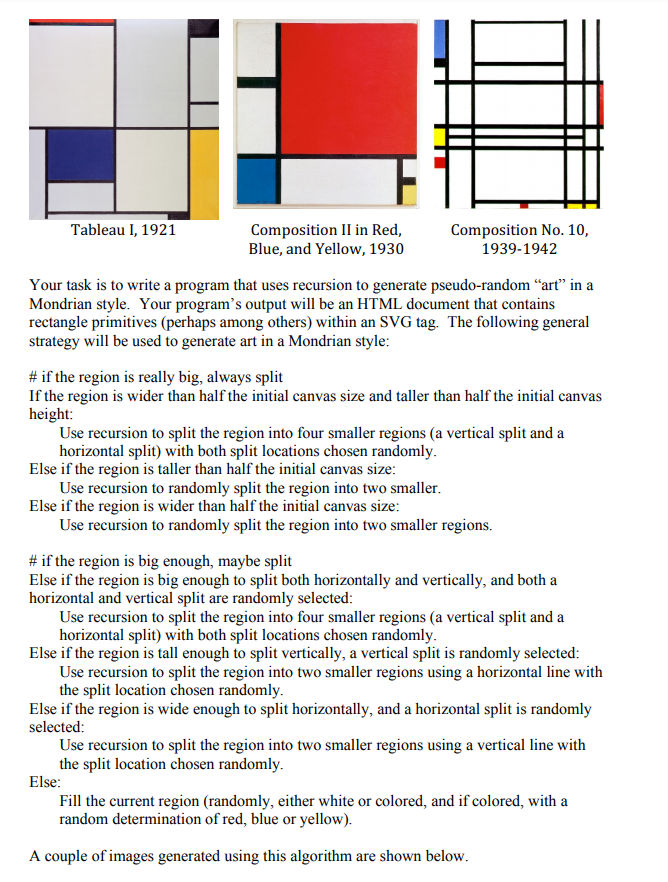 Im trying to Make a code that creates Mondrian style | Chegg.com