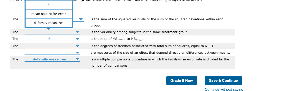 Solved 8. ANOVA terms For each definition, choose the | Chegg.com