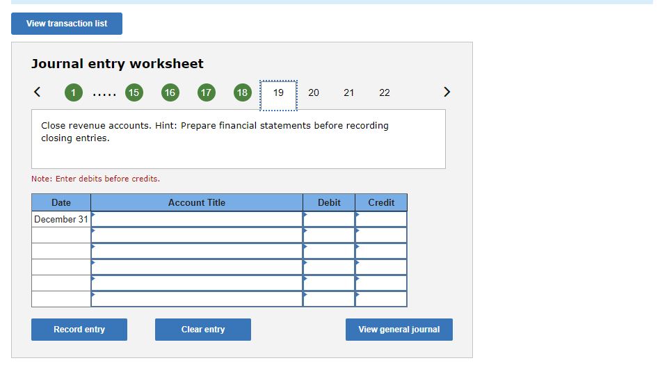 Journal entry worksheet Close revenue accounts. | Chegg.com