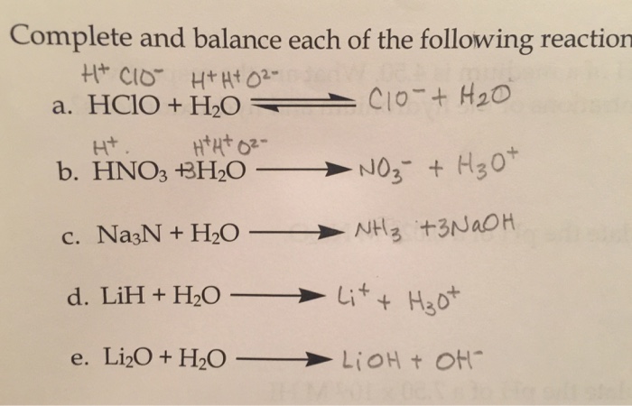 Solved Complete and balance each of the following reaction | Chegg.com