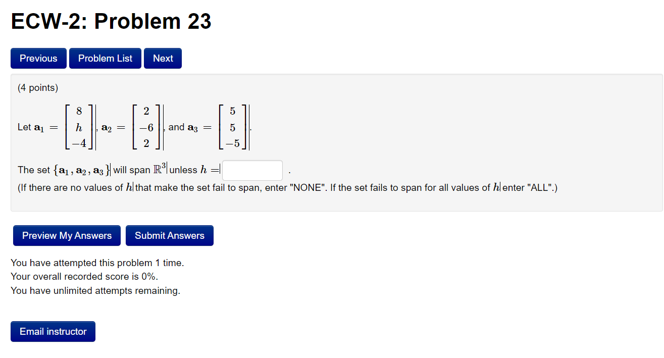 Solved ECW-2: Problem 23 Previous Problem List Next (4 | Chegg.com