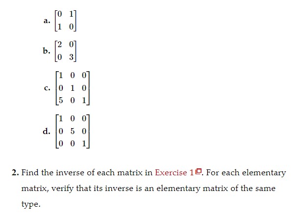 Solved I understand the elementary matrices of the four | Chegg.com