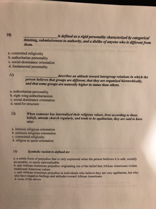 Solved 10) is defined as a rigid personality characterized | Chegg.com