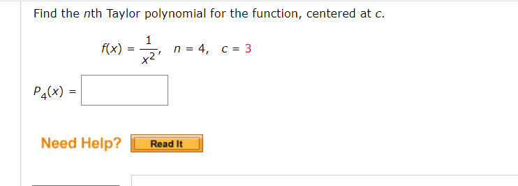 Solved Find the nth Taylor polynomial for the function, | Chegg.com