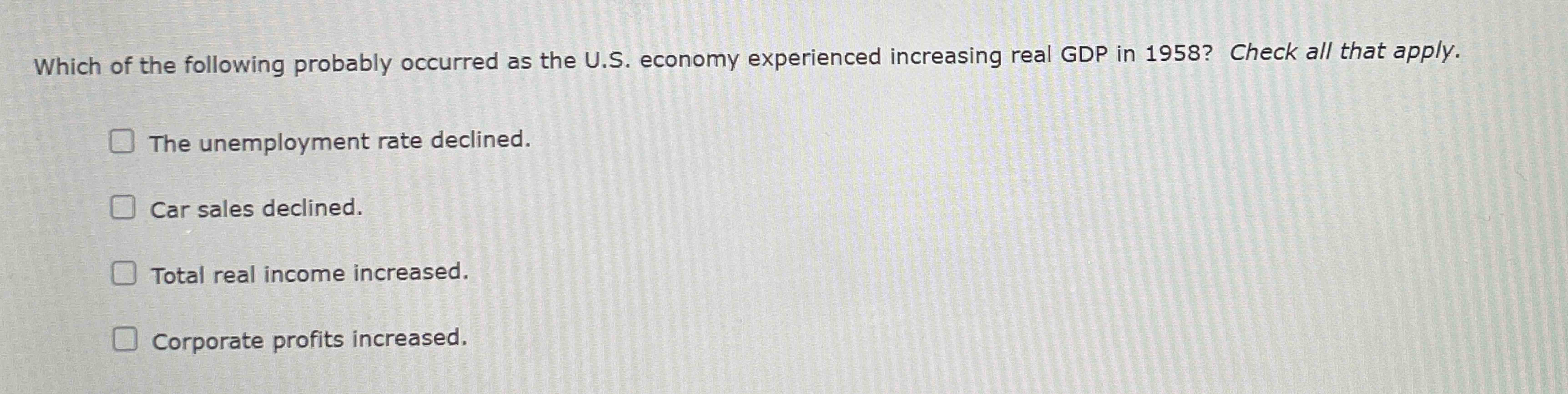 Solved Which of the following probably occurred as the U.S. | Chegg.com