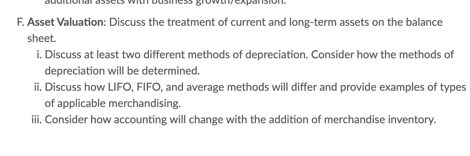 Solved F. ﻿Asset Valuation: Discuss the treatment of current | Chegg.com
