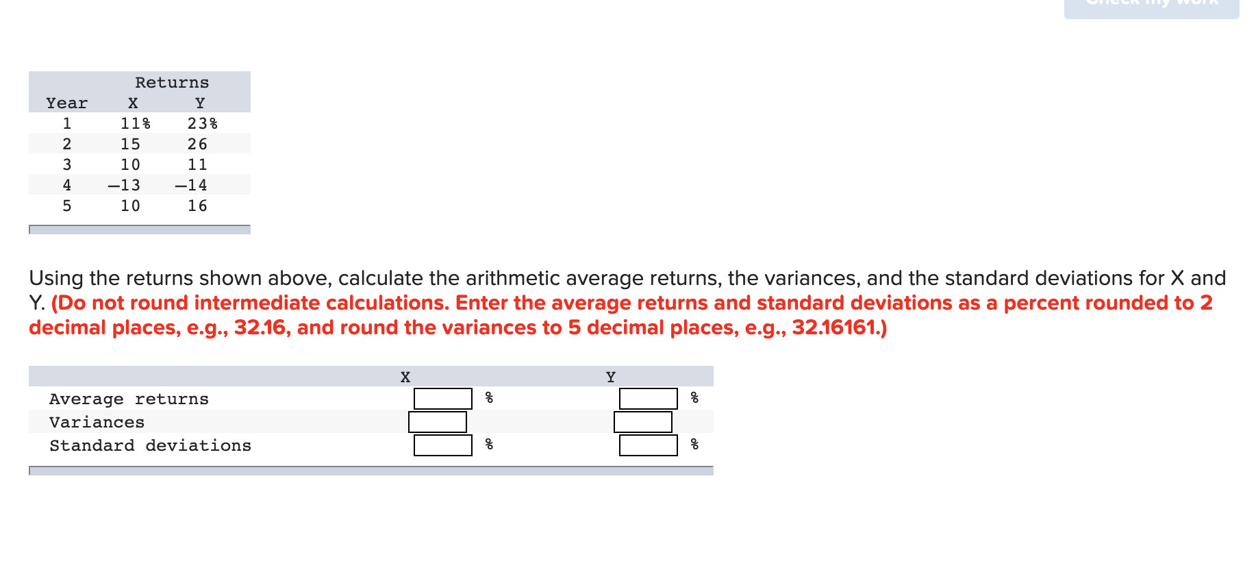 Solved Using The Returns Shown Above Calculate The