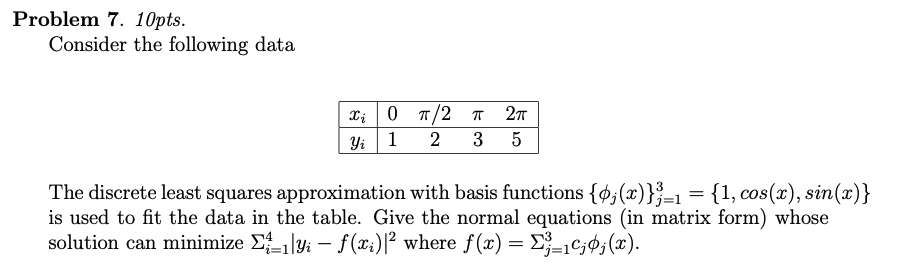 Solved Problem 7. 10pts. Consider the following data 27 07/2 | Chegg.com