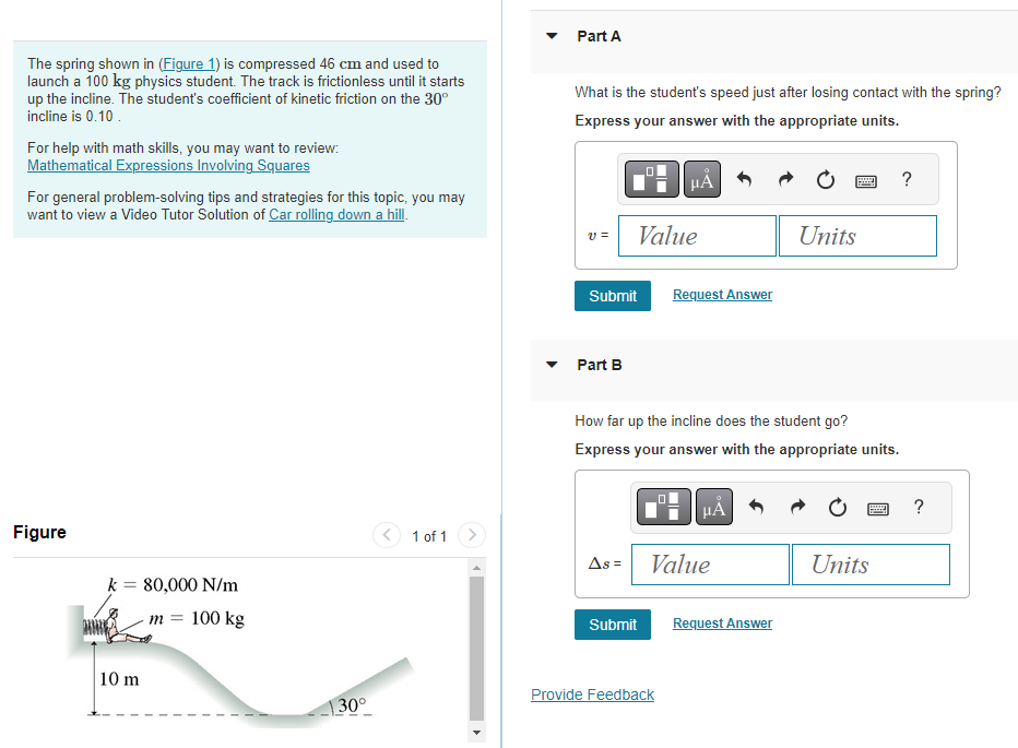 Solved The spring shown in is compressed 46 cm and used to | Chegg.com