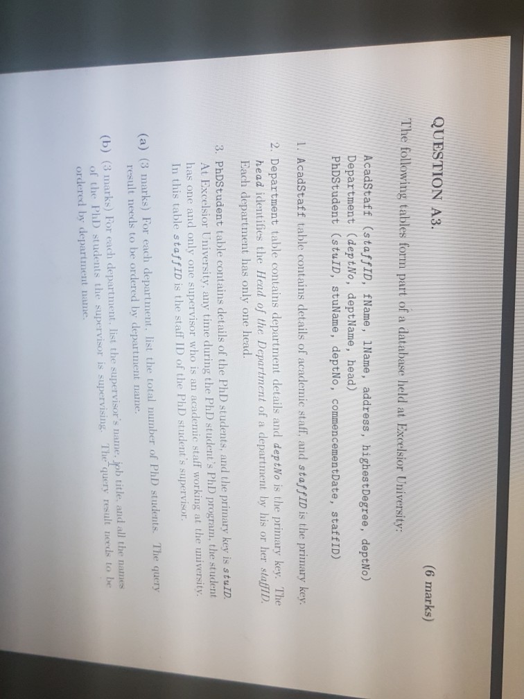 Solved QUESTION A3. (6 marks) The following tables form part | Chegg.com