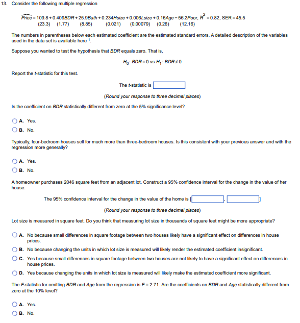 Solved 13. Consider the following multiple regression | Chegg.com