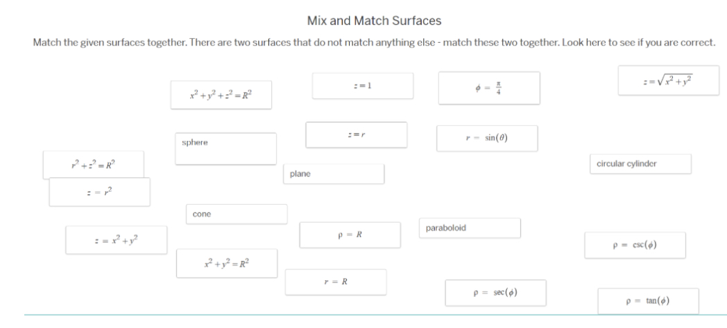 Solved Mix and Match SurfacesMatch the given surfaces | Chegg.com Solved Mix and Match SurfacesMatch the given surfaces | Chegg.com