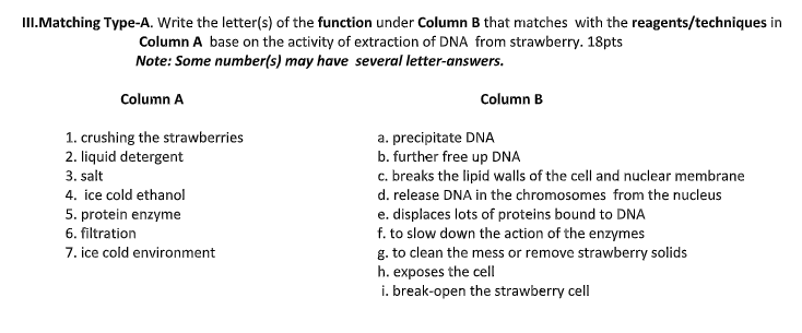 Solved III. Matching Type-A. Write the letter(s) of the | Chegg.com