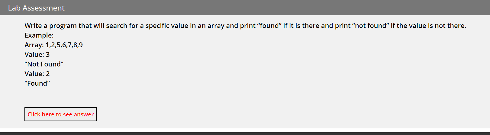 Lab Assessment Write a program that will search for a | Chegg.com