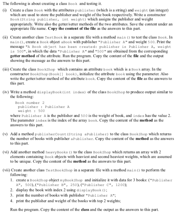 Solved The following is about creating a class Book and | Chegg.com