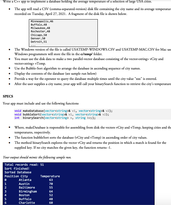 Solved Write a C++ app to implement a database holding the | Chegg.com