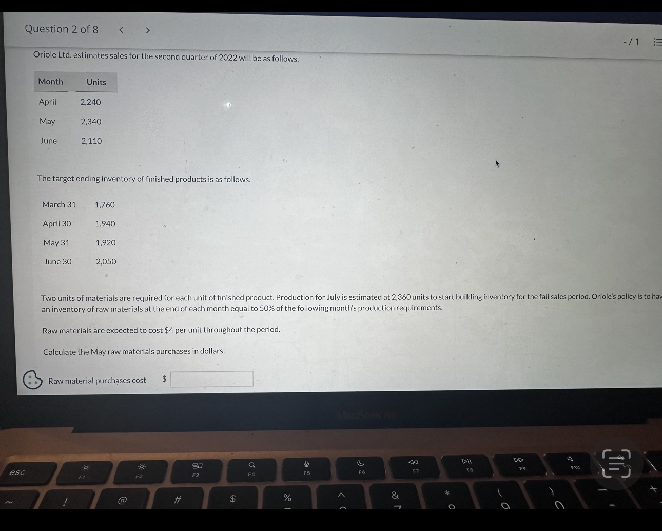 Solved Oriole Ltd. estimates sales for the second quarter of | Chegg.com