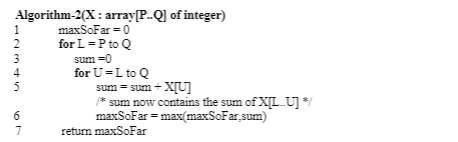 Algorithm-2(X: array[P..Q] of integer) 1 maxSoFar=0 2 | Chegg.com