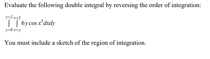 Solved Evaluate the following double integral by reversing | Chegg.com