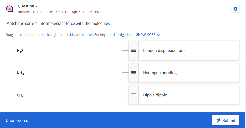 Solved Match The Correct Intermolecular Force With The