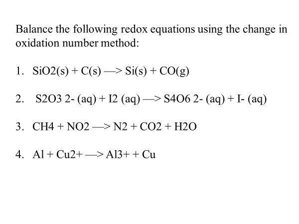 Solved Balance the following redox equations using the | Chegg.com
