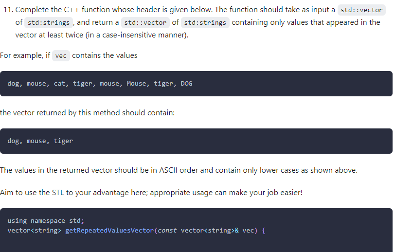 Solved 11. Complete the C++ function whose header is given | Chegg.com