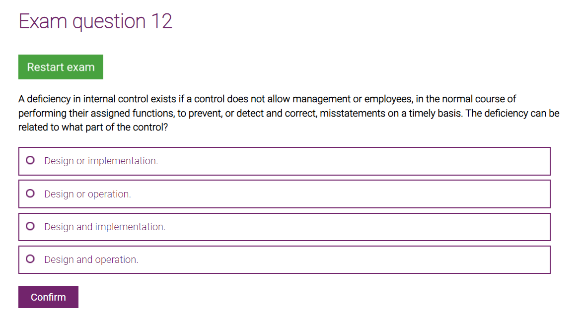 Solved Exam question 12 A deficiency in internal control | Chegg.com