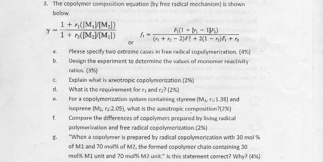 3. The copolymer composition equation (by free | Chegg.com