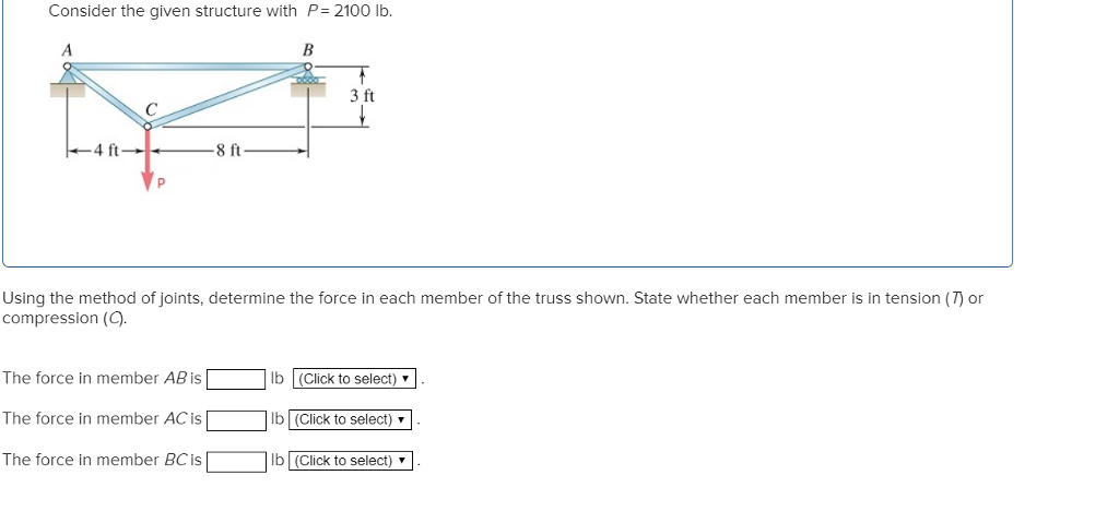 Solved Consider the given structure with P- 2100 lb 3 ft 4 | Chegg.com