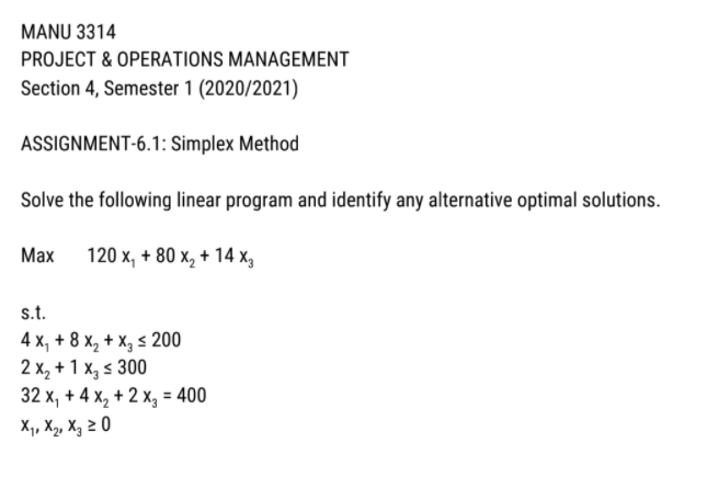 Solved MANU 3314 PROJECT & OPERATIONS MANAGEMENT Section 4, | Chegg.com