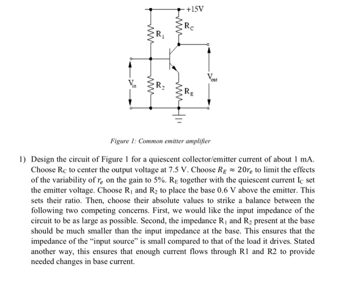 Solved +15V in Figure : Common emitter amplifier 1) Design | Chegg.com
