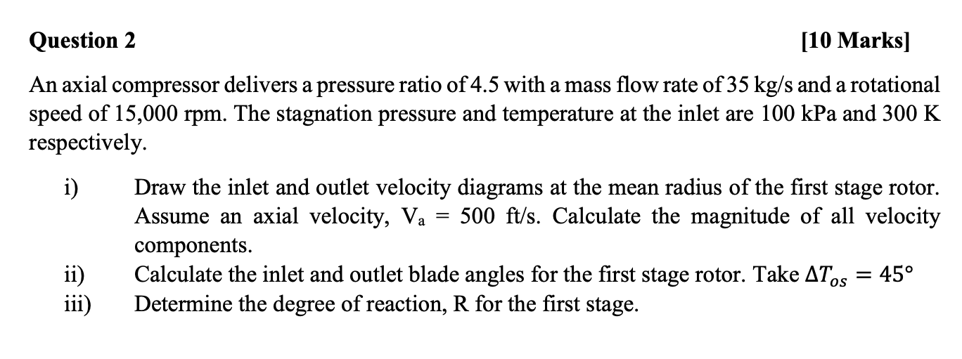 Solved Question 2 [10 Marks] An axial compressor delivers a | Chegg.com
