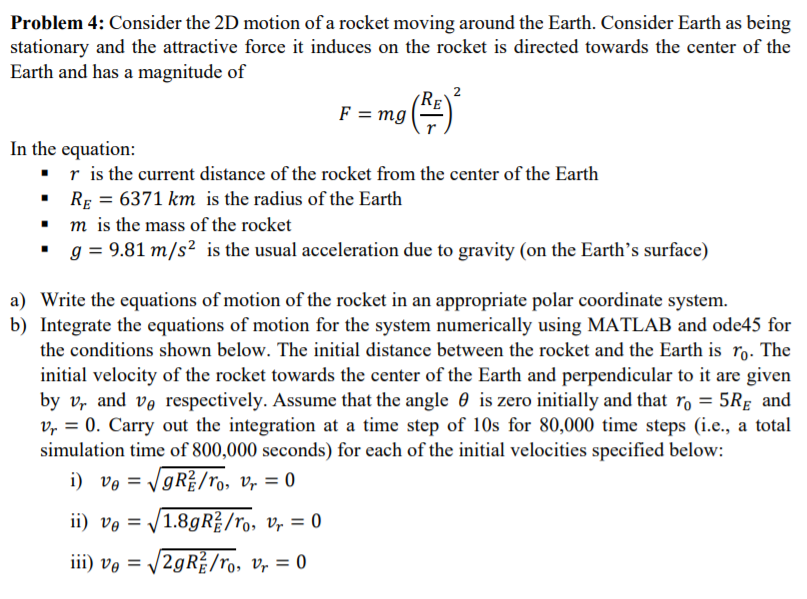 Solved Problem 4: Consider the 2D motion of a rocket moving | Chegg.com