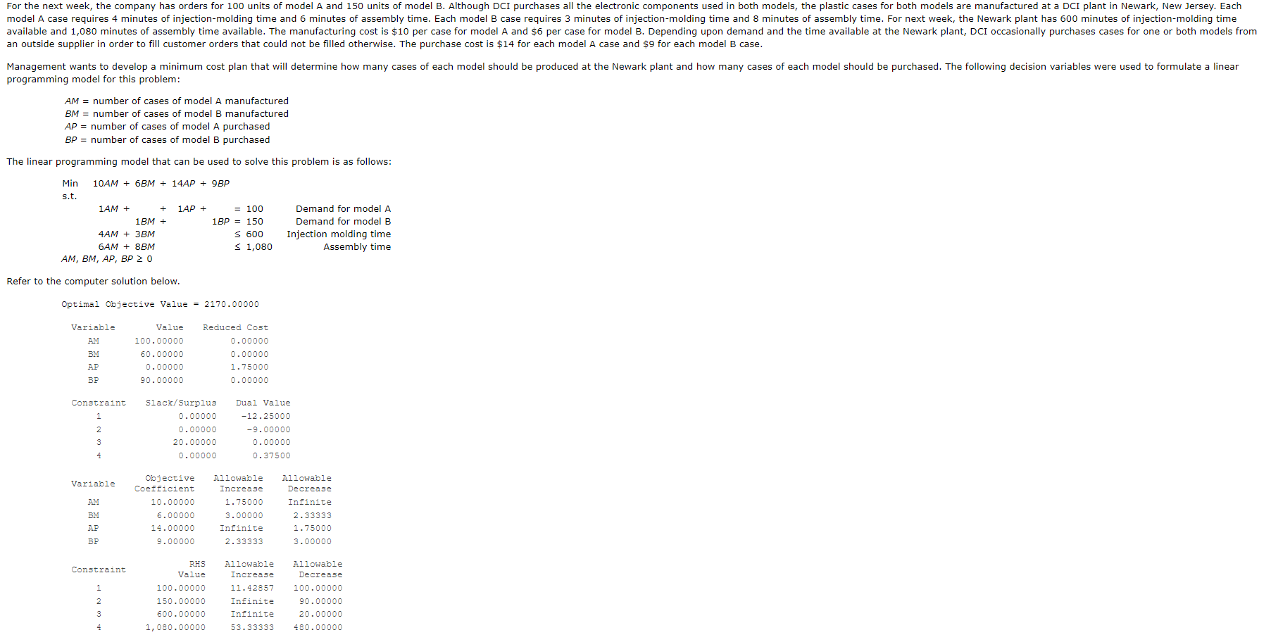 Solved For the next week, the company has orders for 100 | Chegg.com