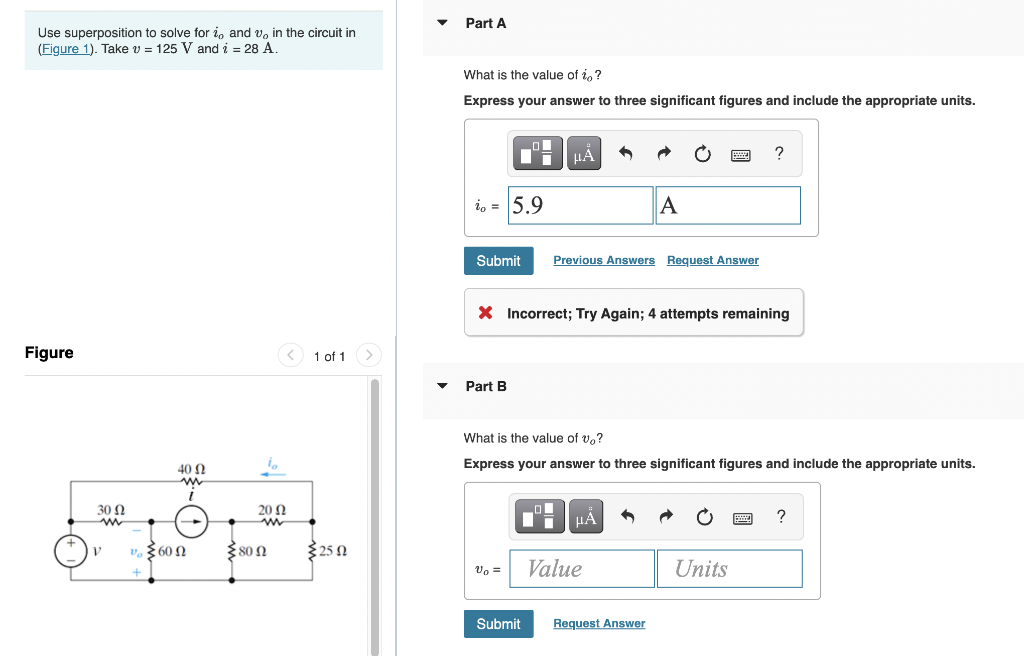 Solved Part A Use superposition to solve for i, and v, in | Chegg.com