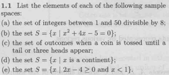 Solved 1.1 List the elements of each of the following sample | Chegg.com