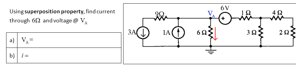 Solved 6V 492 Using superposition property, find current | Chegg.com