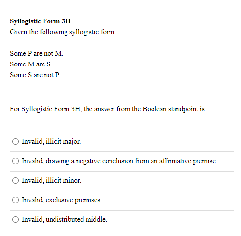 Solved Syllogistic Form 3HGiven the following syllogistic | Chegg.com