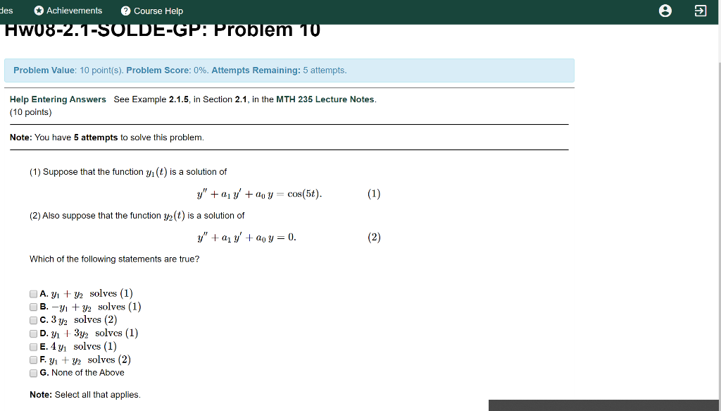 Solved des Achievements Course Help HW08-2.1-SOLDE-GP: | Chegg.com