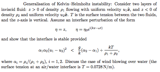 Generalisation of Kelvin-Helmholtz instability: | Chegg.com