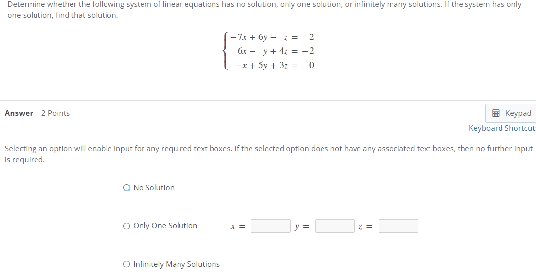 Solved Determine whether the following system of linear | Chegg.com