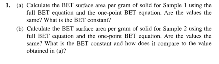 Solved 1. (a) Calculate the BET surface area per gram of | Chegg.com