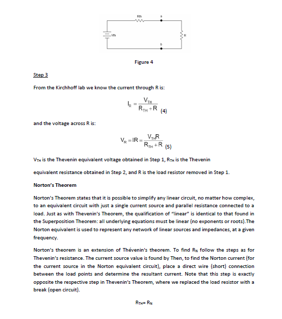 Solved Experiment #4- Thevenin and Norton Equivalent | Chegg.com
