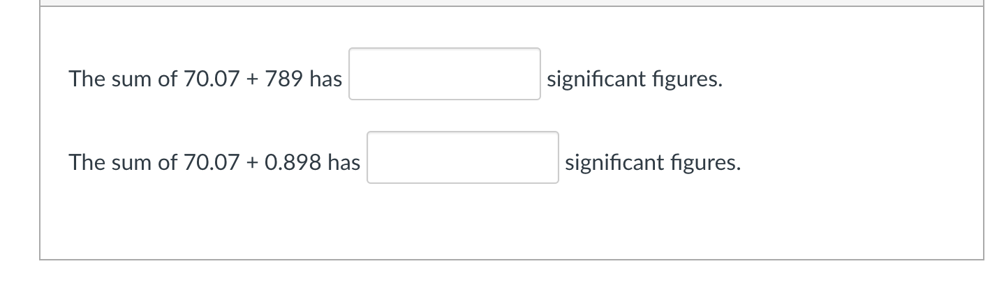 Solved The sum of 70.07+789 has significant figures. The sum | Chegg.com