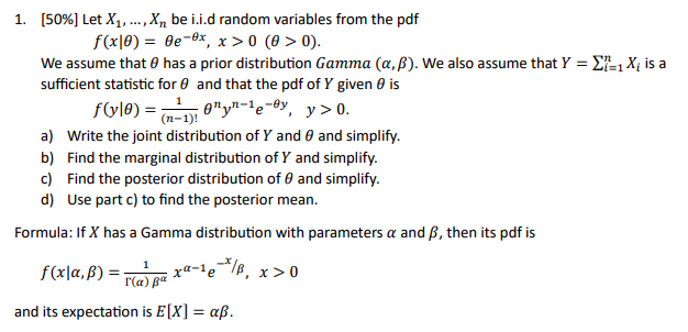 Solved 1. [50\%] Let X1,…,Xn be i.i.d random variables from | Chegg.com