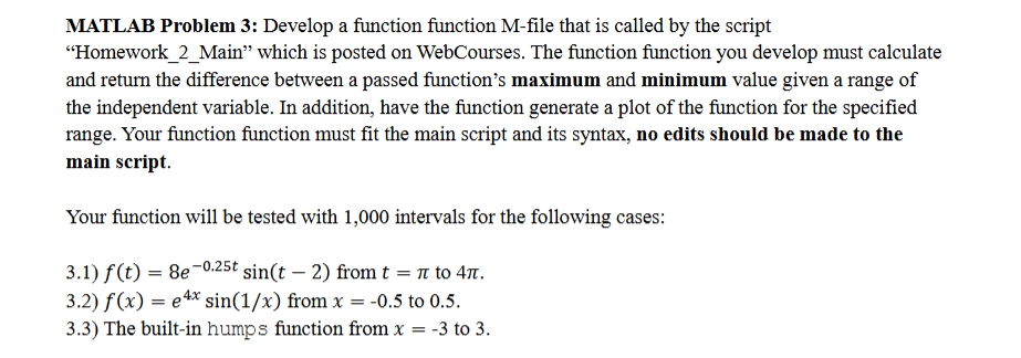 MATLAB Problem 3: Develop a function function M-file | Chegg.com