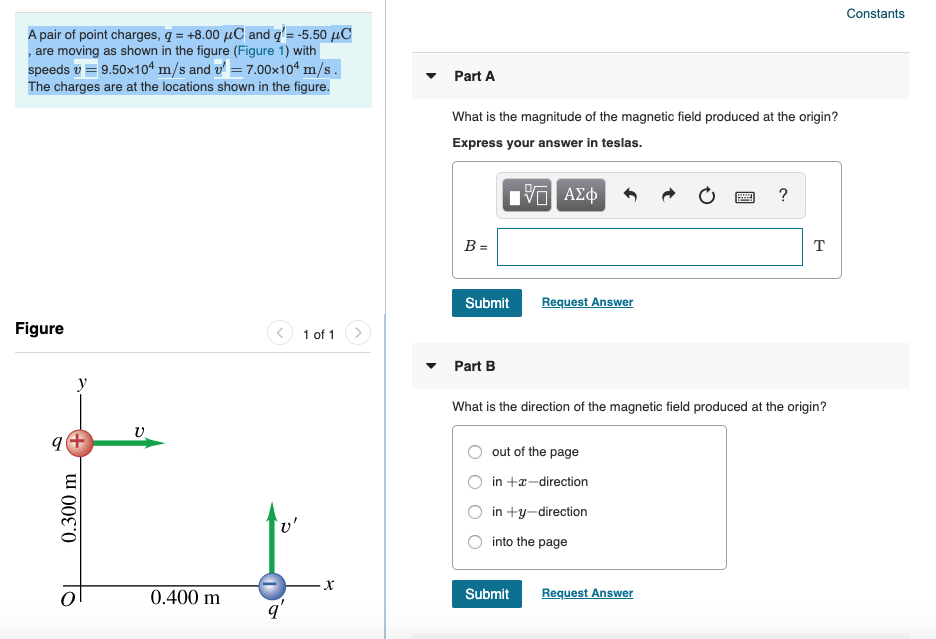 Solved Constants A pair of point charges, q = +8.00 C and | Chegg.com