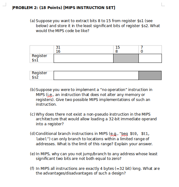 |PROBLEM 2: (18 Points) [MIPS INSTRUCTION SET] (a) | Chegg.com