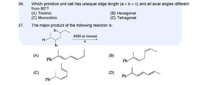 Solved 36. 37 Which primitive unit cell has unequal edge | Chegg.com